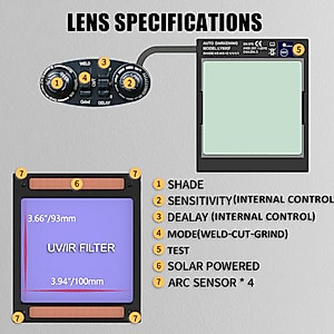 SONNLER 3.94" *3.66" Large Viewing Welding Helmet,1/1/1/1 True Color Auto Darkening Welding Helmet,Solar/Battery Power Welding Hood With 4 Arc Sensor,Wide Shade 4~5/9-9/13 Welding Mask For TIG MIG ARC