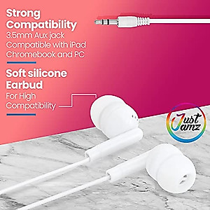 JustJamz Earbuds 500 Pack | Best Bulk Earbuds, Pearl White in Ear Buds, Disposable Earphones, Classroom Headphones Set, Wired Earphones Perfect for Kids, Laptop, Chromebook, Phones | School Ear Buds