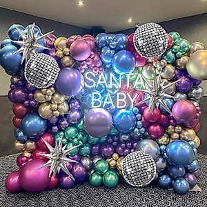 Futureferry Metallic Balloon Garland Kit 153Pcs Disco Party Decoration with Chrome Blue Green Red Magenta Purple Gold Silver Balloons for 80s 90s Theme Birthday Graduation Anniversary Party
