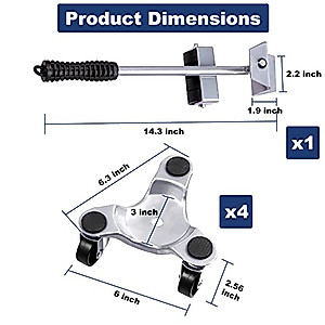 Ganggend 6 Inch Furniture Dolly Set 4 Pack, 330lbs Load Capacity Each Pack Steel Tri Dolly Furniture Lifter, Mover Dolly 3 Wheels Heavy Duty for Moving Cabinet, Furniture, Appliances, Black