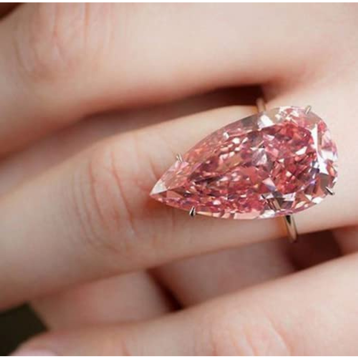 Awmnjtmgpw 925 Sterling Silver Diamond Ring Water Drop pear Shaped Pink Crystal Topaz Ring Exquisite Women's Diamond Ring Proposal Wedding Engagement Diamond Ring Size (6-10) (Size 7)