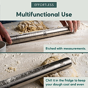 French Rolling Pin for Baking by Ultra Cuisine – Tapered Stainless Steel Design, Professional or Home Use with Pizza, Cookie, & Pastry Dough, or Fondant and Pie Crust –Dishwasher-Safe, Size 15.75 in