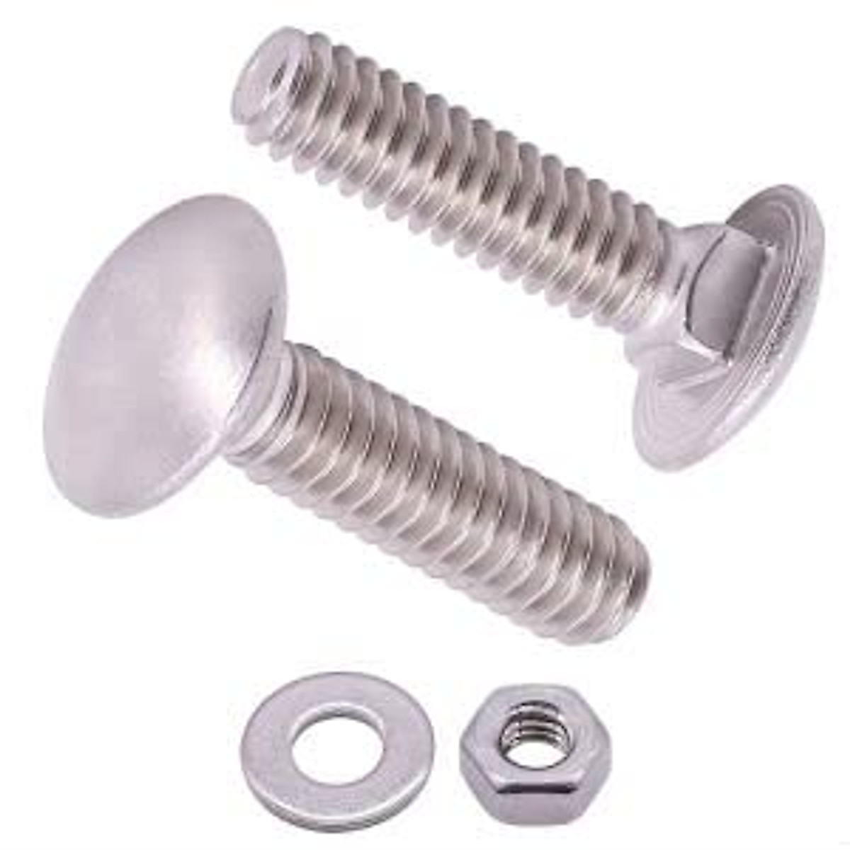 (6 Sets) 3/8"-16 x 3 Carriage Bolt with Hex Nuts and Flat Washers SAE, Round Head Square Neck Bolts, 304 Stainless Steel 18-8, Full Thread UNC