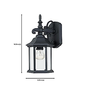 DESIGNERS FOUNTAIN Devonshire Outdoor Light Fixture, 14 Inch Exterior Wall Mount Lantern Sconce, Clear Glass Porch Lights for Front Door, Patio, and House Garage, Black, 2961-BK