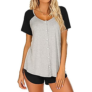 Ekouaer Women's Pajama Short Sleeve Sleepwear Soft Pj Set Top and Shorts Pajamas Set
