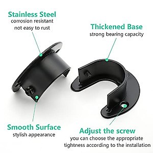 Suiwotin 2 Packs Stainless Steel Closet Rod End Supports 1 Inch Wardrobe Bracket Heavy Duty Closet Pole Sockets Flange Rod Holder, U-Shaped with Screws, Black