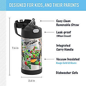 THERMOS FUNTAINER Water Bottle with Straw - 12 Ounce, Teenage Mutant Ninja Turtles - Kids Stainless Steel Vacuum Insulated Water Bottle with Lid