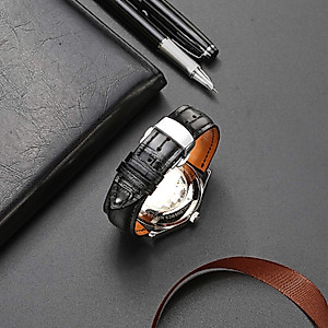 Moran Genuine Leather Replacement Watch Band Deployment Buckle 18mm 19mm 20mm 21mm 22mm 23mm 24mm Calfskin Watch Strap for Men's and Women's