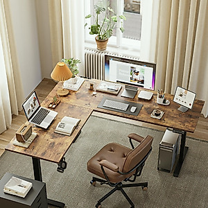 Agilestic L Shaped Standing Desk Adjustable Height, Electric Corner Standing Desk, 63 x 55 inch Sit Stand Computer Table with Splice Board, Rustic Brown
