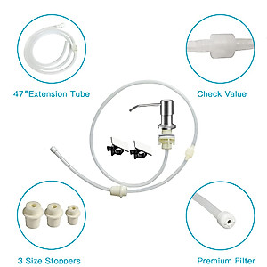 OHiHi Dish Soap Dispenser for Kitchen Sink (Brushed Nickel), Countertop Sink Soap Dispenser Water Pump with 47” No-Spill Extension Tube Kit Design for Kitchen Bathroom, No More Refills （Sliver）