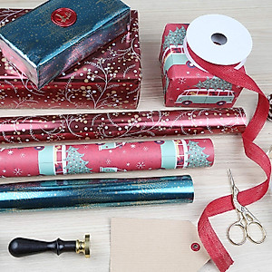 UNIQOOO 6 Design Christmas Wrapping Paper Precut Sheet, 39.4x17 Each, Red Gold Kraft Foil Gift Wrap, 18 Pack Family Bundle