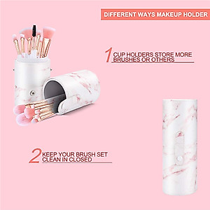 Makeup Brushes Set DUAIU 16PCS Marble Make up Brushes Foundation Eyeshadow Concealer Eyebrow Blush Face Mask Brush Set With Gift Box Make Up Tool（Pink)