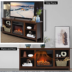 Tangkula Fireplace TV Stand, 58 Inches Entertainment Media Console Center w/18 Inches 1500W Electric Fireplace, w/Remote Control and Adjustable Brightness, TV Stand Fireplace for TV Up to 65 Inches