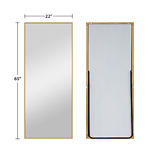 self Full Length Floor Mirror 65"×22" Metal Aluminum Alloy Frame Floor Mirror with Standing Holde Standing Hanging or Leaning Against Wall Mirror,Golden