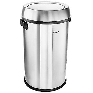 Elama 65 Liter Large 17 Gallon Swing Lid Stainless Steel Cylindrical Trash Bin