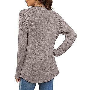 Womens Tops Dressy Casual Long Sleeve Shirts for Women Trendy Fall Beige Tops L