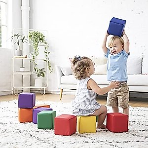 ECR4Kids SoftZone Patchwork Toddler Building Blocks, Foam Cubes, Assorted, 12-Piece