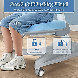 Costzon Kids Chair, Adjustable Height Student Chair w/Sit-Brake Casters, Lumbar Support, Seat Depth Adjustable, Home School Ergonomic Computer Chair for 3-18 Years Old, Kids Desk Chair (Blue)