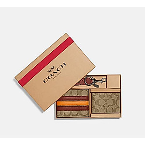 Coach Men's Boxed 3 In 1 Wallet Gift Sets (Varsity Stripe - Khaki - Terracotta Multi)