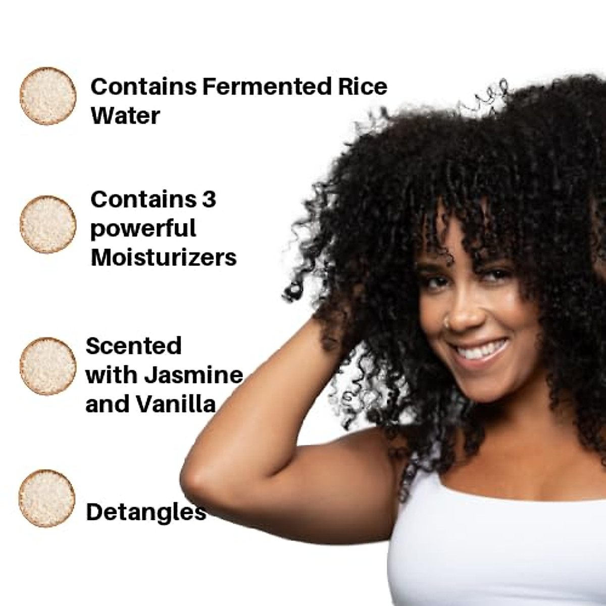 Ecoslay Rice Pudding Leave-In Conditioner for Curly & Dry Damaged Hair - Moisturizer & Detangler, Strengthens Fine Hair, Men & Women, 8oz