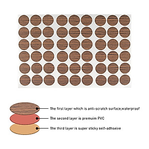 JianLing 4 Sheets Self-Adhesive Screw Hole Stickers, Screw Holes Cover Caps Stickers, Screws Covers Caps for Cabinet Wardrobe (White, Black, Walnut, Black Walnut Embossed, 54 Stickers/Sheet)