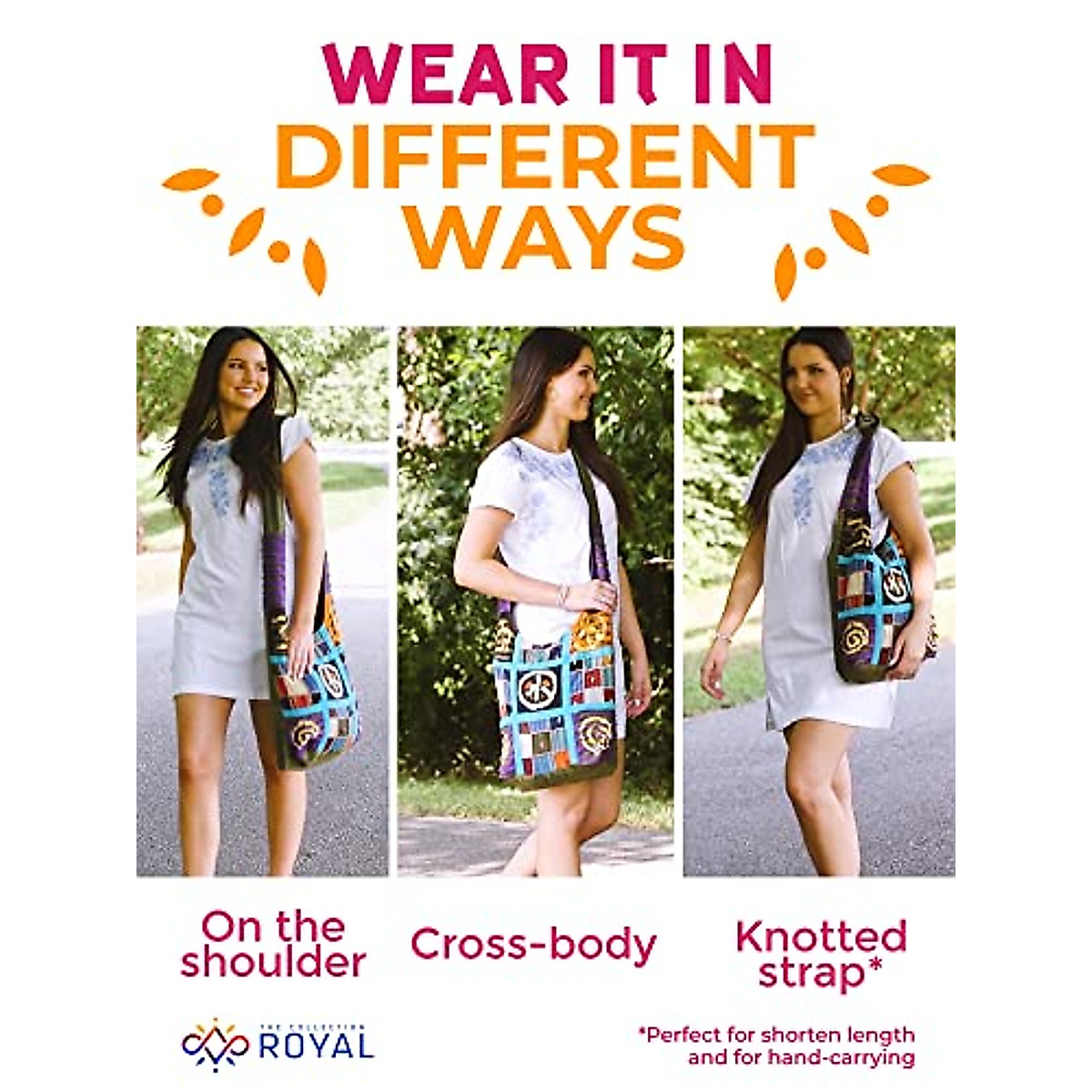 THE COLLECTION ROYAL Hobo Crossbody Bags for Women, Boho Purse, Boho Bag | Hippie Bag, Indie Tote Bag, Cloth Purse for Women (GrnTiePeace)