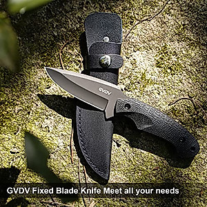 GVDV Full Tang Fixed Blade Knife with Sheath, 3.9-inch Blade Hunting Knife with TPE Handle, Tactical Knife for Camping Hiking Fishing Survival, Christmas Gifts for Men Dad Husband, Black