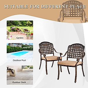 TITIMO 9-Piece Cast Aluminum Patio Furniture Set, Outdoor Dining Set Bistro Conversation Set, 8 Chairs and Rectangle Dining Table with Cushions and Umbrella Hole (8 Stackable Chairs)