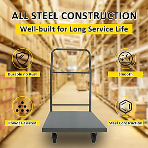 Heavy Duty Platform Truck Moving Flatbed Cart, 24"x48"Push Dolly, 2000 LBS Dolly Cart Flatform with Wheels and Handle, Steel Flatbed Cart for Luggage Moving, Shopping