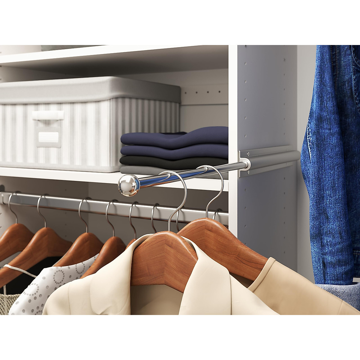 Easy Track RA1204 12 Inch Easily Accessible Metal Sliding Wardrobe Closet Organizer Rod with Installation Hardware Included, White