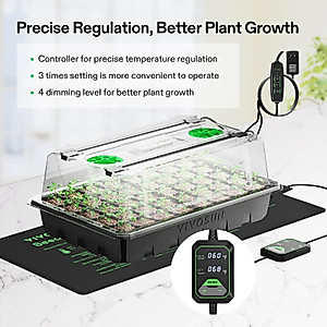 VIVOSUN 1-Pack 40-Cell Seed Starter Trays with 1 Set of LED Lights and 10"x20.75" Seedling Heat Mat, 3.6" Higher Cover, Adjustable Vents, Drainage Holes, Green Propagation Tray for Planting Seeds
