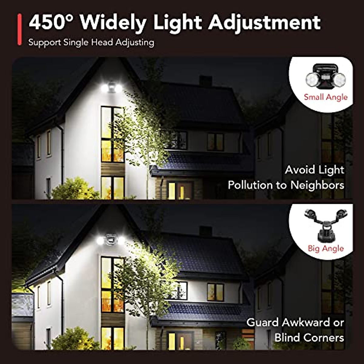 OREiN Led Flood Light Outdoor Motion Sensor, 450° Wide Adjustable 12W(150W Equiv) 5000K Security Lights with 3 Modes, IP65 Waterproof Motion Detector Light for Outside, Garage Patio House（Black）