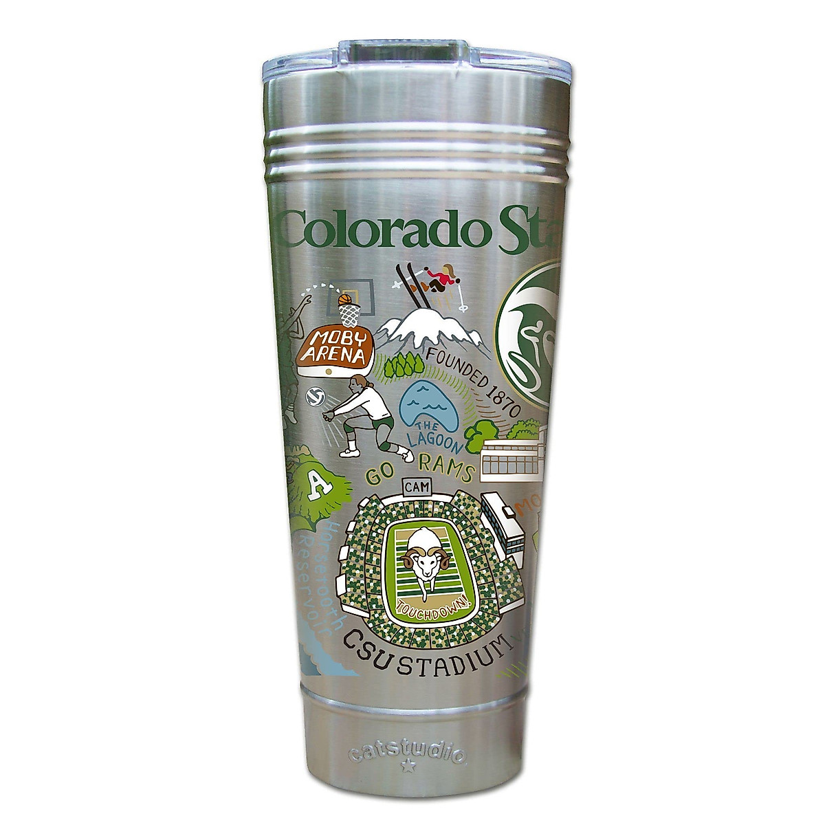 Catstudio Colorado State University Collegiate Thermal Tumbler | Triple Wall Insulation With Non Slip Bottom | Great College Travel Cup for Water, Coffee, Tea, or Smoothies