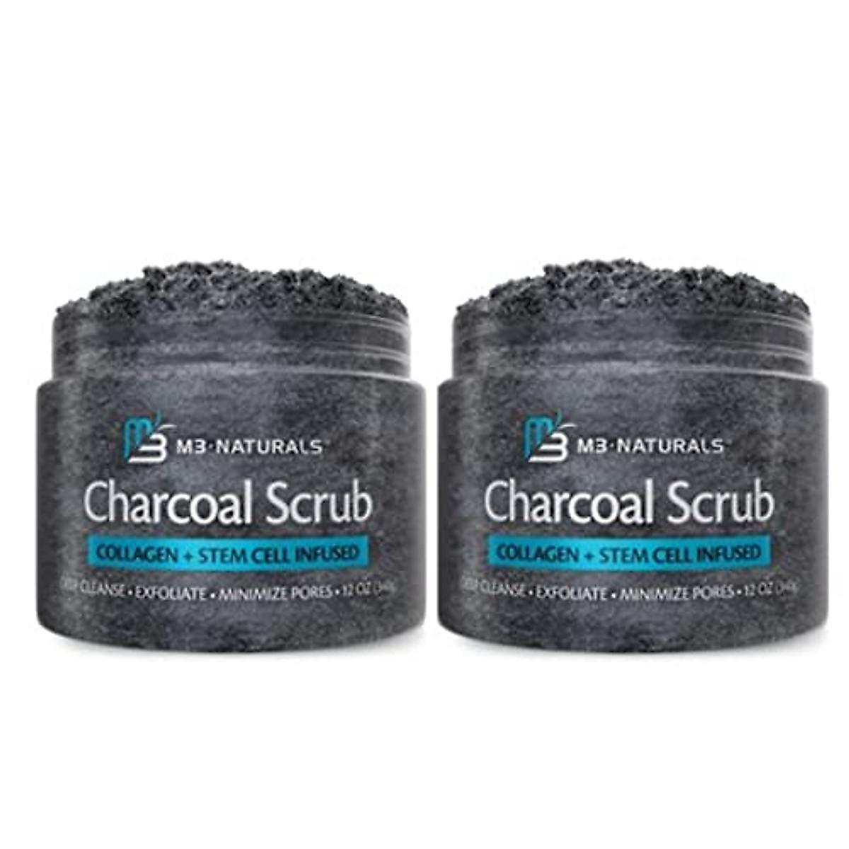 Charcoal Scrub Face Foot & Body Exfoliator Infused with Collagen and Stem Cell Exfoliating Salt Body Scrub for Toning Skin Cellulite Skin Care Body by M3 Naturals Pack of 2