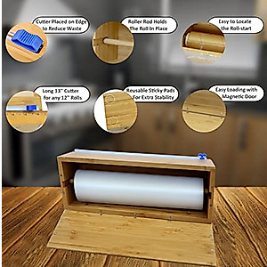 Vacuum Sealer Bag Roll Dispenser with Cutter incl 32 ft 11" Bag Roll - Reusable & Large Bamboo Vacuum Bag Dispenser Fits Most 50 ft Food Saver Bags Rolls - Perfect for Big 12" Rolls of Plastic Wrap, Aluminum Foil and Wax Paper