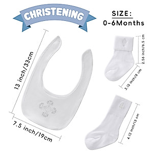 Booulfi Baby Boy's Christening Baptism Outfits Embroidered Cross White Bib and Socks Set 2 PCS