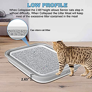 KAQUMAO Low Profile Senior Cat Litter Box Kit, Low Entry Cat Litter Box for Arthritic Cat, Handicap Disabled Cats, Sick Frail Cats, Older Feeble Cats,with Cat Litter Mat (Soft Grey)