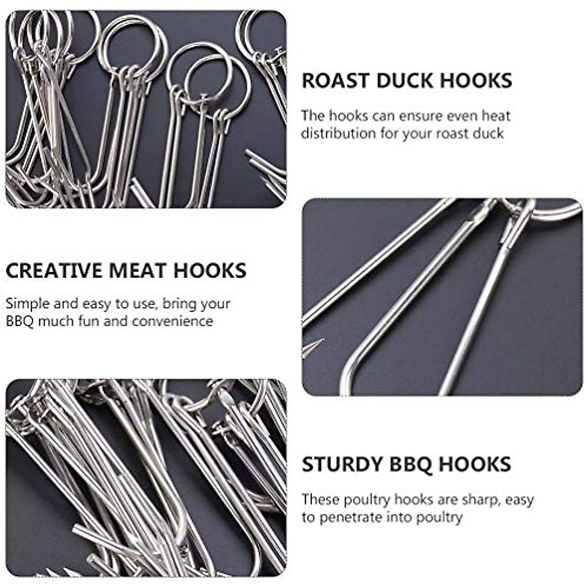 DOITOOL 10 Pcs Double Meat Hooks Stainless Steel Roasting Hook Bacon Hams Meat Duck Butcher Hook Cooking Smoker Hook Hanger for BBQ Grill Drying 23CM