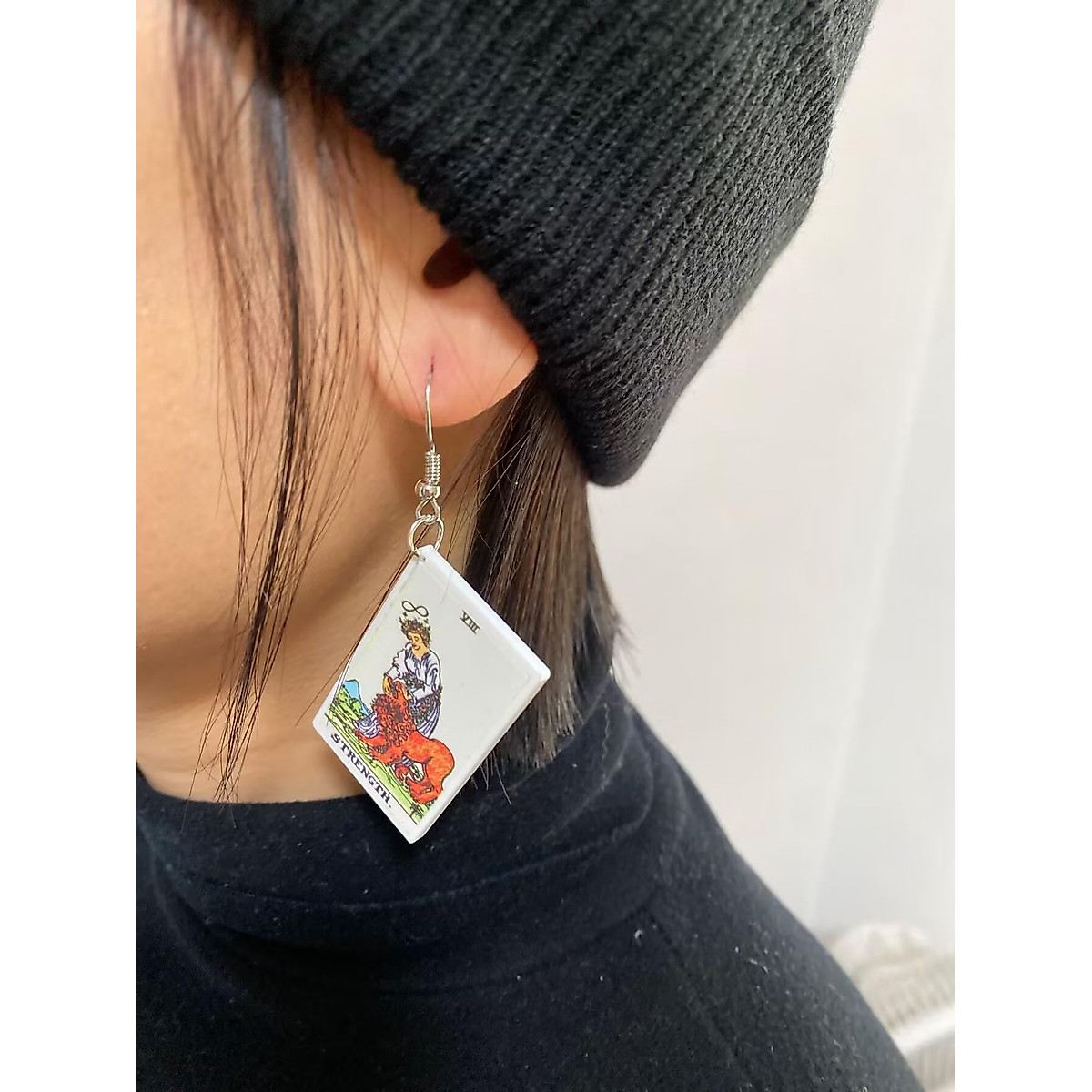 VEINTI+1 22 Pairs Tarot Card Earrings arot Divination Earrings Wheel of Fortune Grand Arcana Earrings Waite Tarot Earrings Jewelry with Double Side Tarot Patten Pendant Earring for Women Playing Astrology Charms Decor Nature'S Secret Library Regalo De Joy