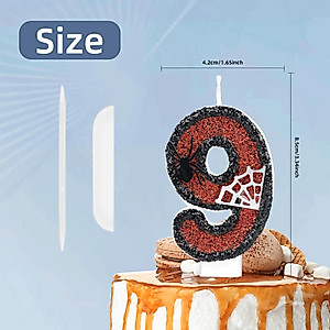 Birthday Candles Number 3 Candle, Spider Birthday Cake Decorations for Boys, Black Red Birthday Candles for Cake, Handmade Sequin Numeral Candle Cake Toppers 3 Year Old Birthday Party Favors