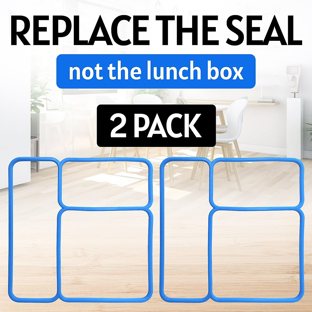 [2 Pack] Lid Seal Gasket For OmieBox - Exact Fit Replacement Part For Kids Bento Lunch Box With Insulated Food Container - 100% Food-Safe Silicone Rubber (Blue) - Lunch Box NOT Included