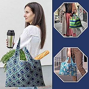 6 Pack Reusable Grocery Shopping Tote Foldable Bags with Pouch, Large Capacity, Durable, Washable, Heavy Duty Lightweight, Eco-Friendly, Waterproof, Geometry Animal Floral Design also for Travel, Gift