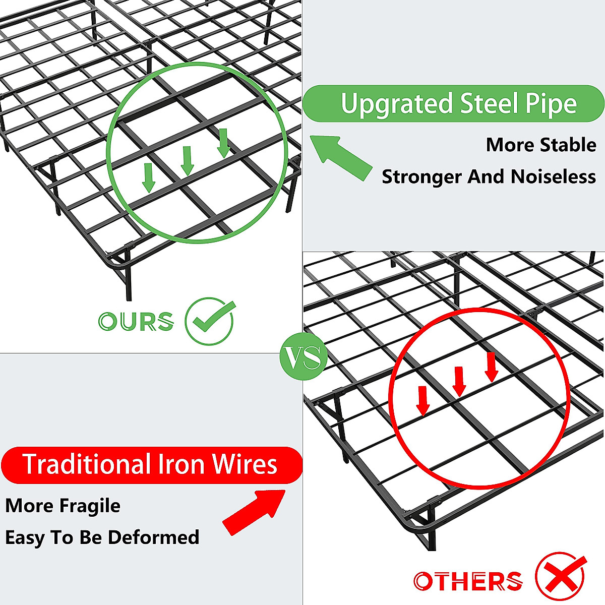 ZIYOO Heavy Duty Folding Bed Frame Queen Size, 14" High Sturdy Steel Slats Support for Mattress, Metal Platform Bed Frame Queen Size, No Box Spring Needed, Quick Assembly, Noise Free, Black