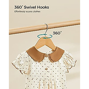 SONGMICS Kids Wooden Hangers 20 Pack, Solid Wood Baby Hangers, Children's Coat Hangers with Pants Bar, Shoulder Notches, Swivel Hooks, 12.6 x 7.5 Inches, Natural and Silver UCRW06NL
