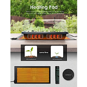 LIPSUN Seed Starter Tray Kit with Grow Light, Seedling Starter Trays, 48 Cells Reusable Plant Starters Silicone, Enhanced Material Seed Germination Kit with Heat Mat/Humidity Dome/High-Raised Lid