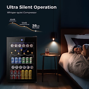 LHRIVER Countertop Mini Fridge,4.4cu.ft Beverage Refrigerator and Cooler with Glass Door, Adjustable Shelves,145 Can Compact Refrigerators or Office,Dorm Room,Home