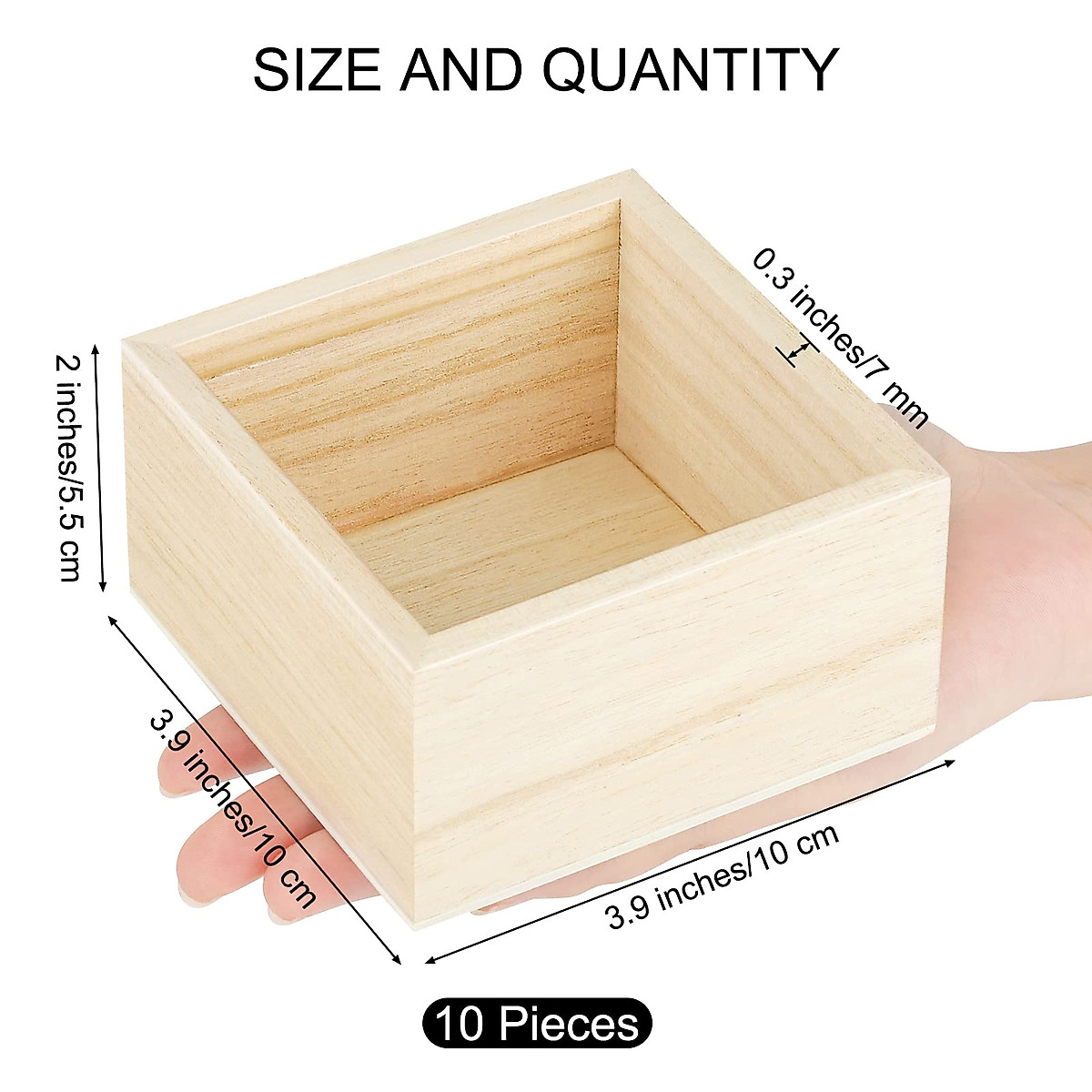 Aodaer 10 Pieces Wooden Box Unfinished Small Platane Wood Box 4 x 4 x 2.2 Inch Rustic Treasure Box Decorative Craft Organizer Storage Box for Crafts, Collectibles, Succulents, Desktop Drawer Decor