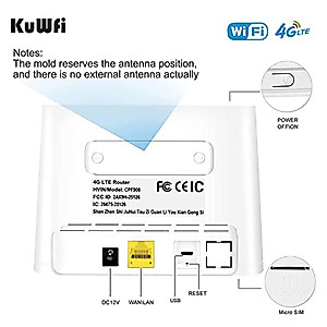 KuWFi 4G LTE Router with SIM Card Slot, Mobile WiFi Hotspot with LCD Display RJ45 | Support T-Mobile and AT&T | 150Mbps Wireless Connect up to 10 Devices(Built-in Antenna, No External)