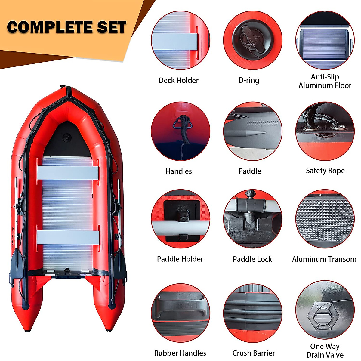 Seangles Inflatable Dinghy Boat with Aluminum Floor and Aluminum Transom - Inflatable Boat for Adults Heavy Duty - USCG Approved