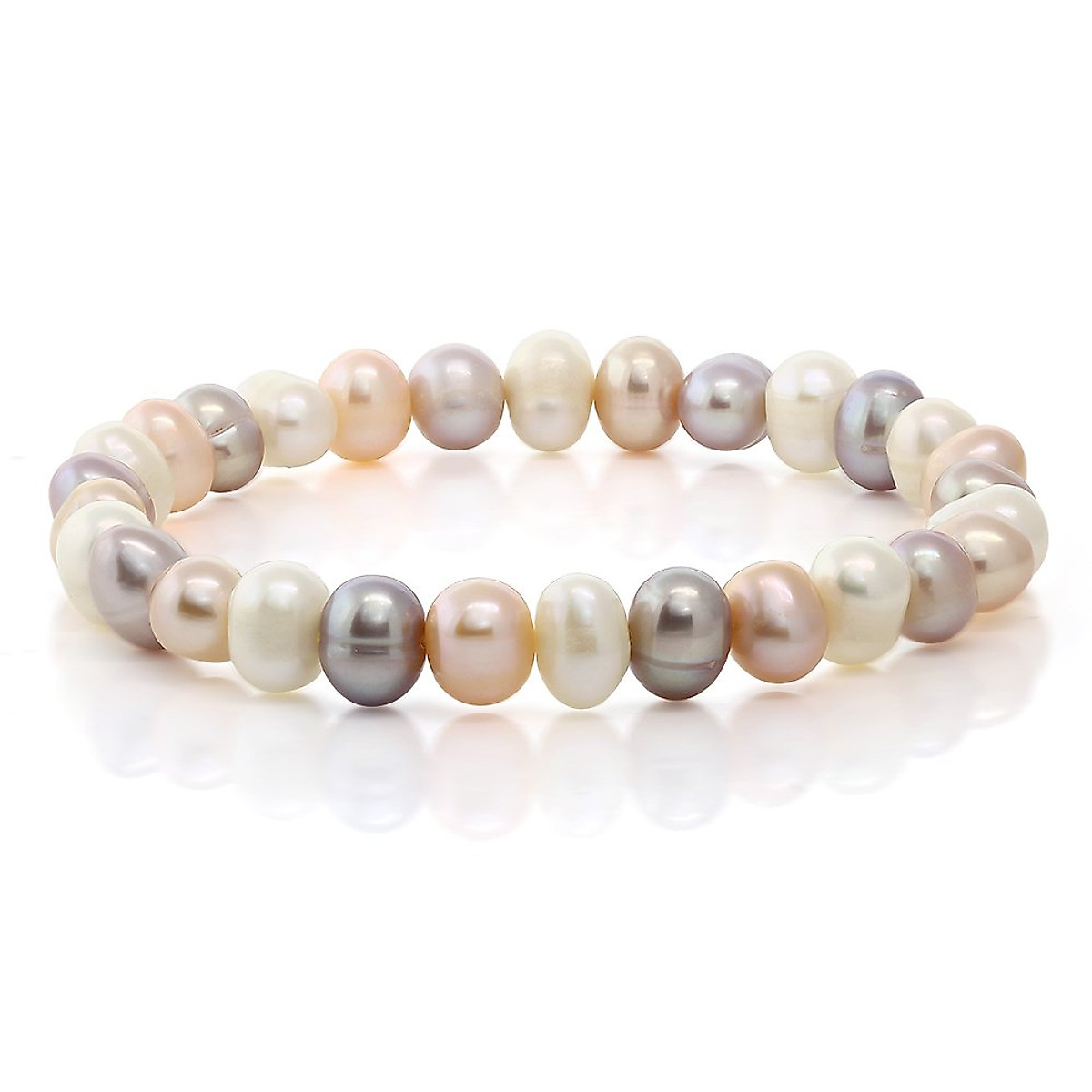 Gem Stone King Set Of 5 Multicolor Cultured Freshwater Pearl Stretch Bracelets 7.5 Inch